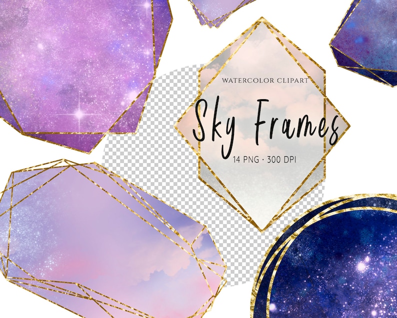 Galaxy Geometric Frames Starry Skies Backgrounds Gold - Etsy