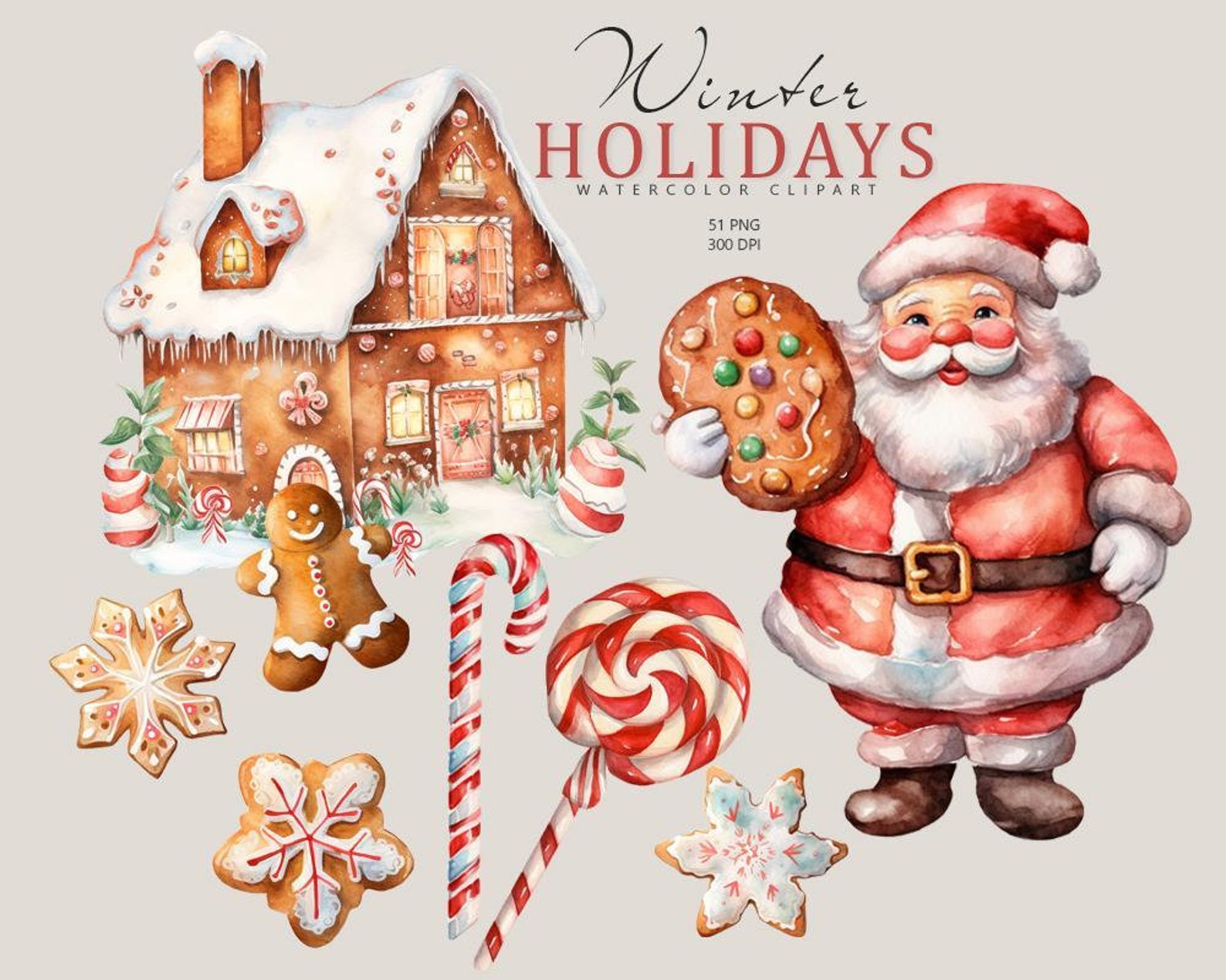 Watercolor Christmas Clipart: Cozy Winter Holiday PNG (digital Download ...