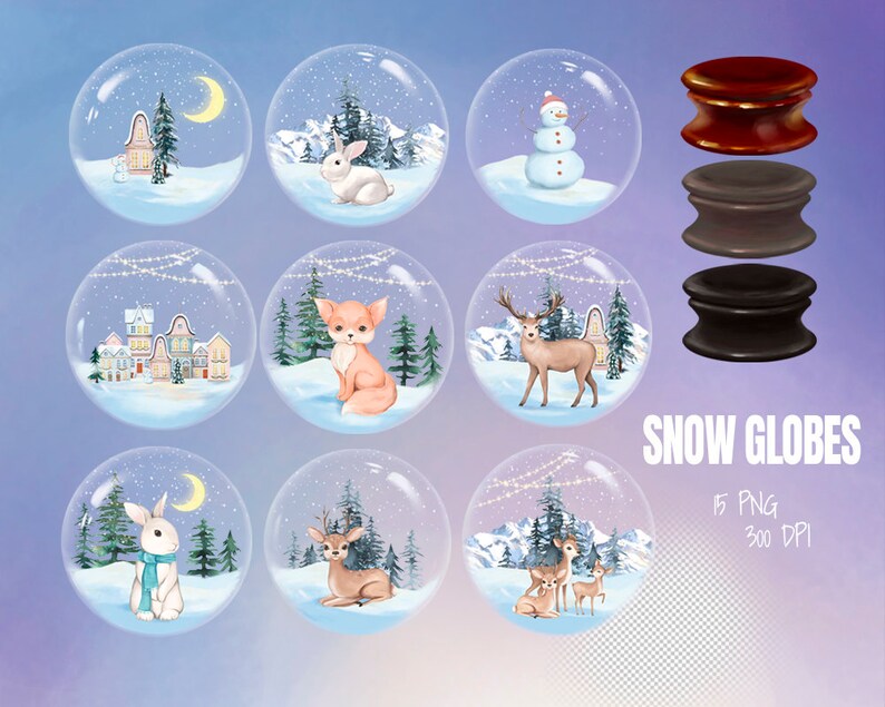 Snow Globes Christmas Clipart, Winter Village, Watercolor Woodland ...