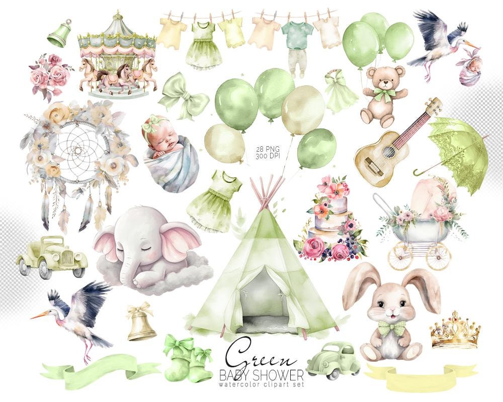 Watercolor Baby Shower Clipart, Newborn Baby, Nursery Clipart, Neutral ...