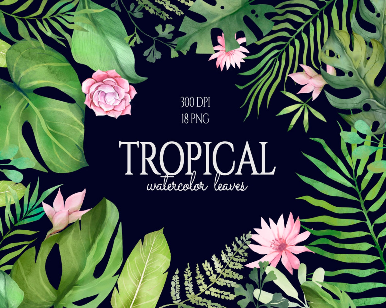 Tropical Foliage, Watercolor Leaves Clipart, Tropical Palm Leaf, Jungle ...