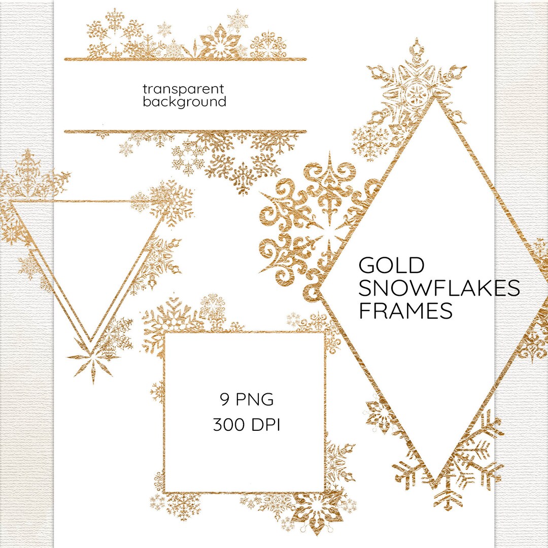 Gold Crystal Frames Clipart, Snowflakes Clip Art, Snowflakes Borders ...