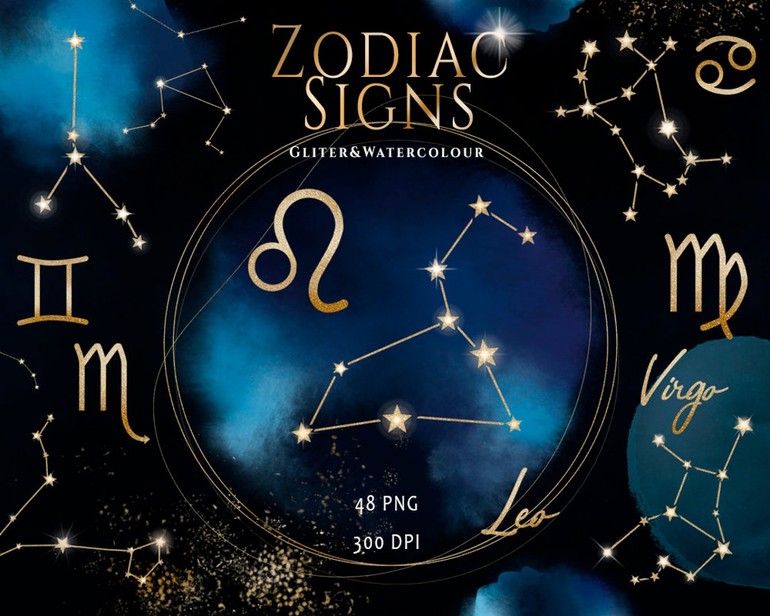 Zodiac Constellations Clipart, Astrology, Watercolor Zodiac Signs ...