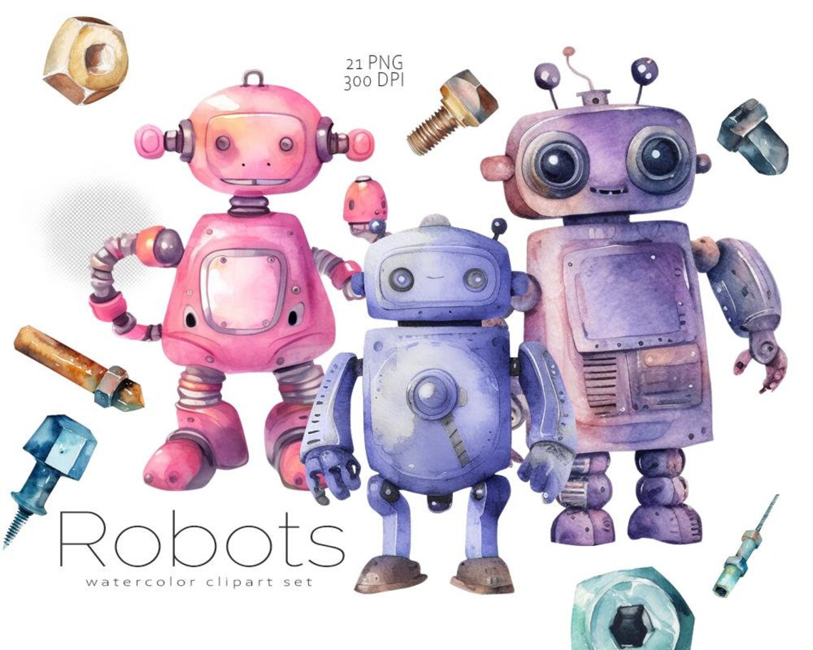 Watercolor Robots Clipart, Newborn Baby Boy, Nursery Clipart, Baby ...