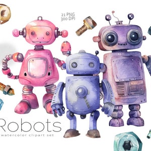 Watercolor Robots Clipart, Newborn Baby Boy, Nursery Clipart, Baby ...