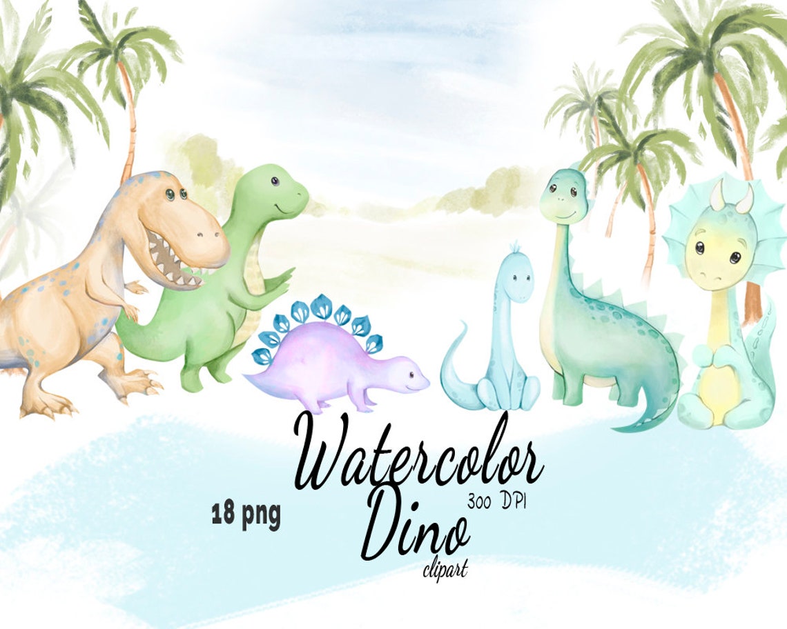Watercolor Dinosaur Clipart Baby Dino Clip Art Nursery - Etsy