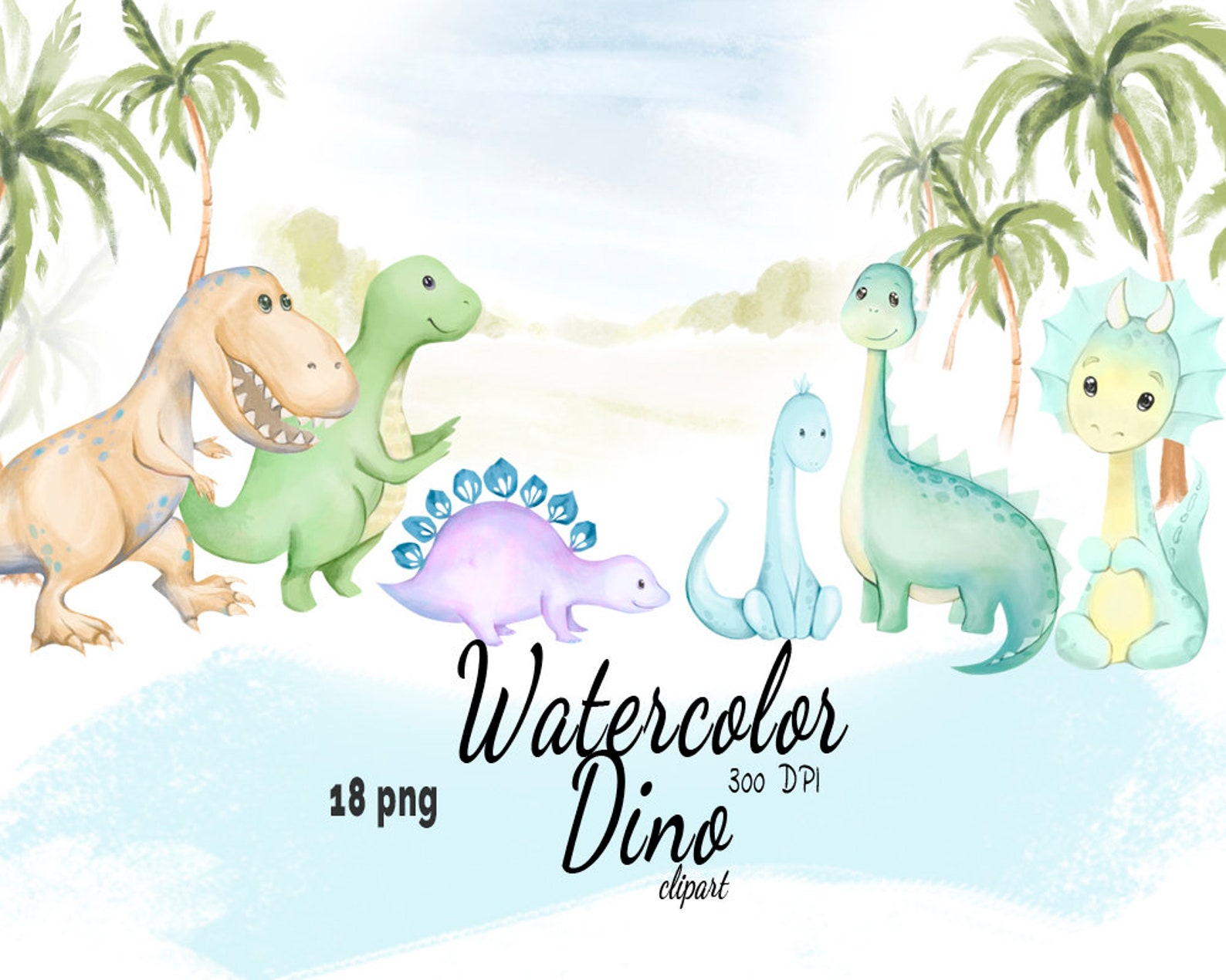 Watercolor Dinosaur Clipart Baby Dino Clip Art Nursery - Etsy