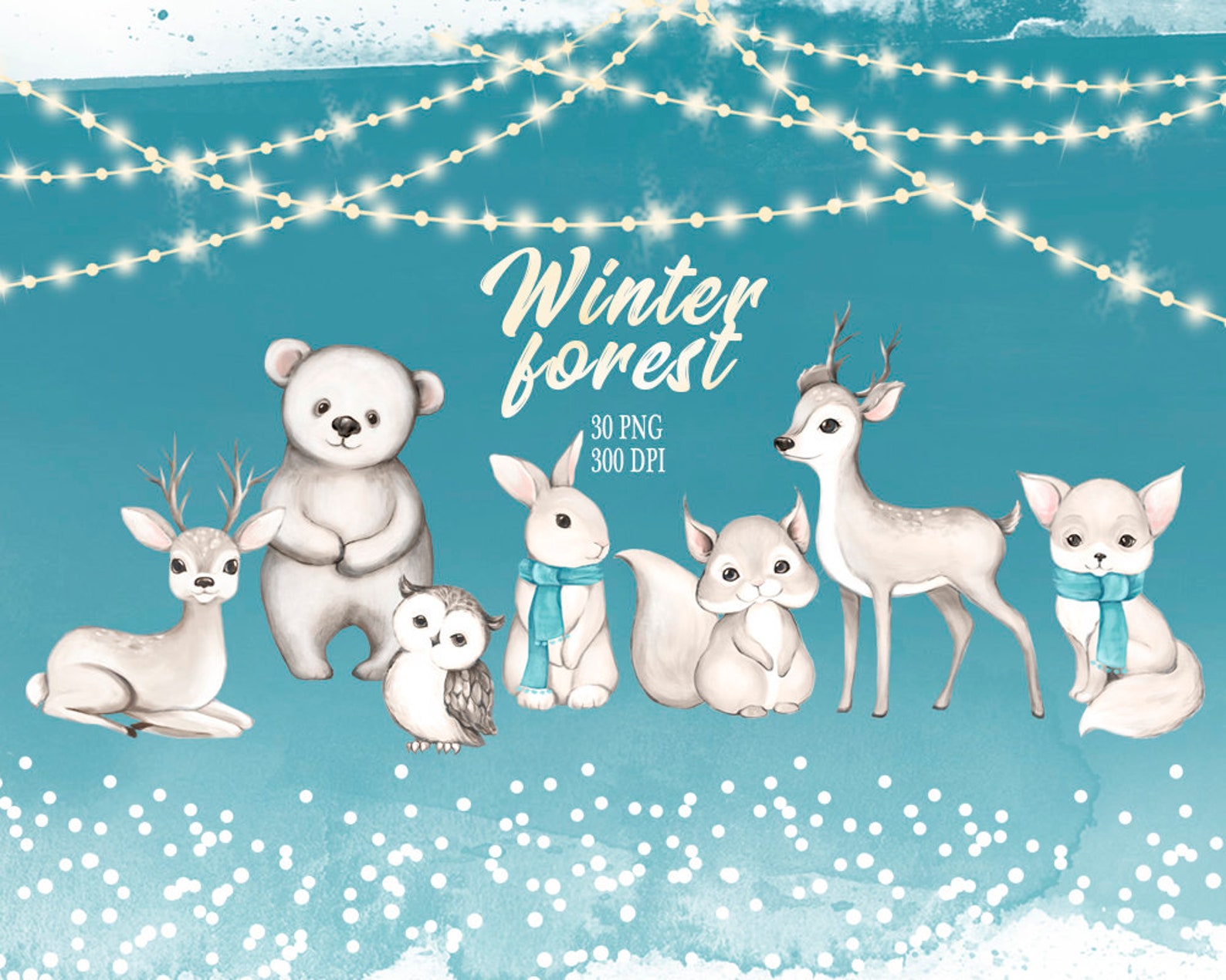 Woodland Winter Animals Clipart Watercolor Christmas Animal - Etsy