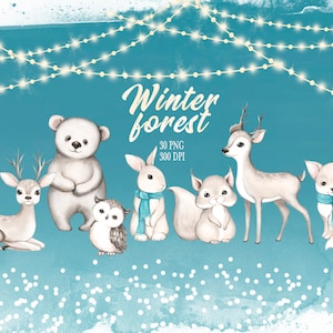 Woodland Winter Animals Clipart, Watercolor Christmas Animal, White ...