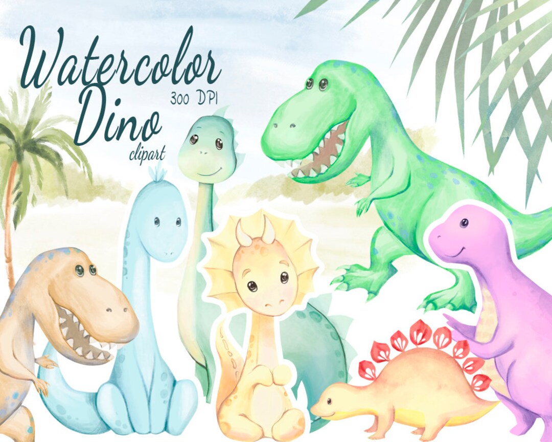 Watercolor Dinosaur Clipart, Baby Dino Clip Art, Nursery Graphics ...