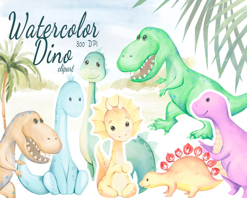 Watercolor Dinosaur Clipart Baby Dino Clip Art Nursery - Etsy