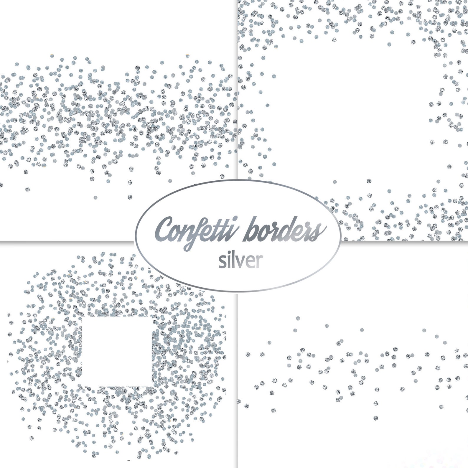 Silver Confetti Overlays, Glitter Confetti Borders, Silver Party ...