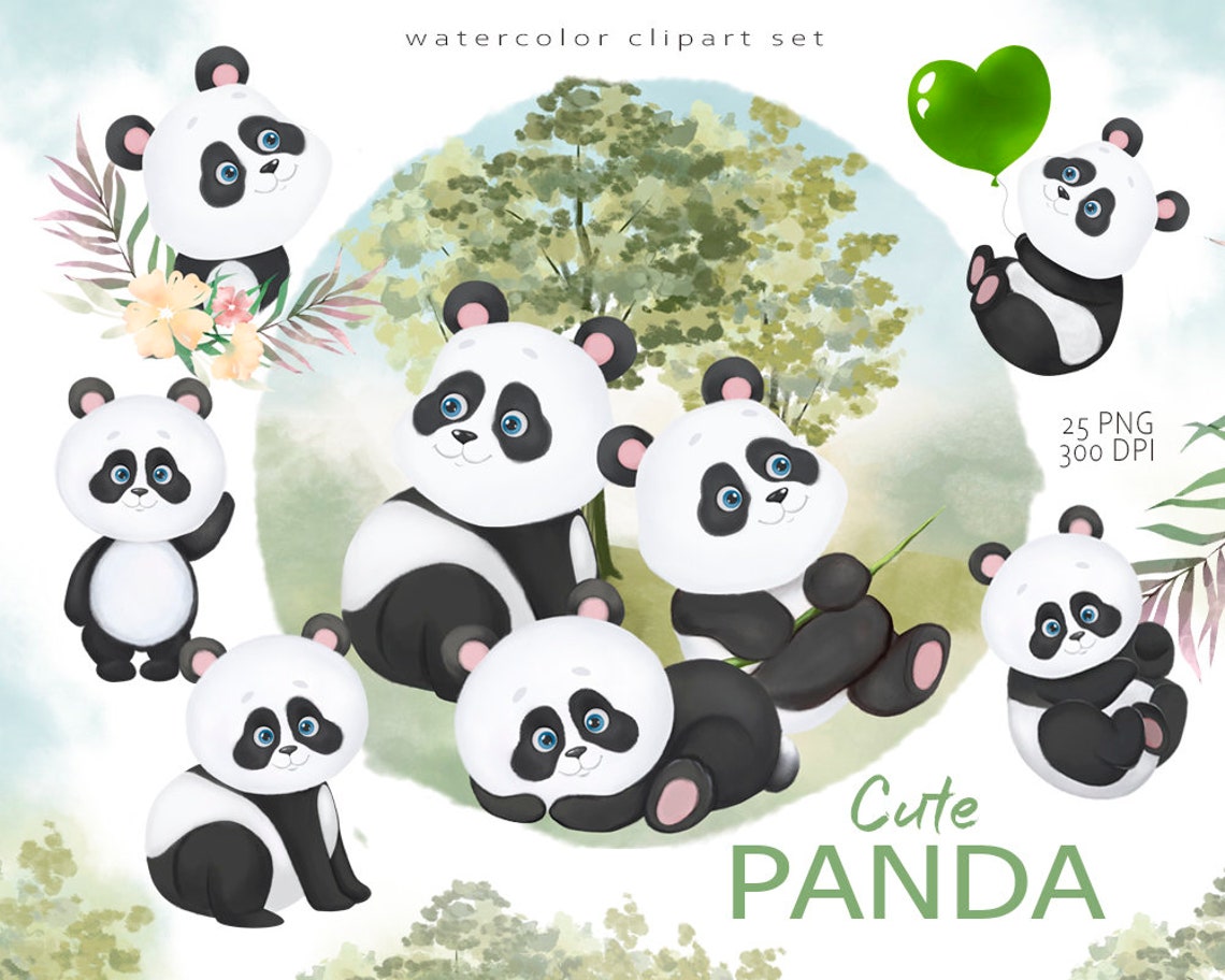 Baby Panda Clipart Tropical Animals Watercolor Panda - Etsy