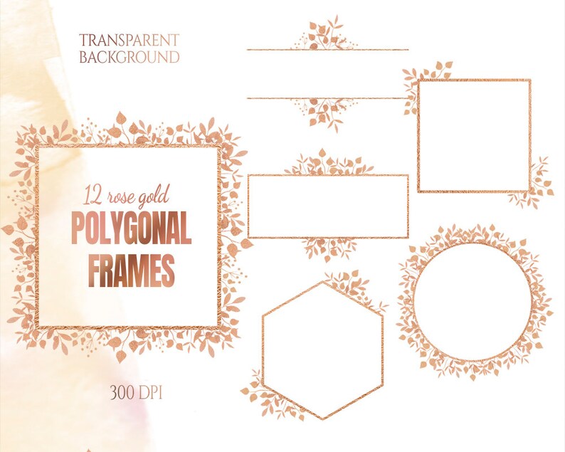 Rose Gold Crystal Frames Clipart Rose Gold Polygonal Frames | Etsy