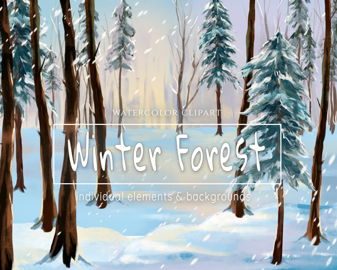 Winter Forest Clipart, Woodland Landscape, Pine Tree Clipart ...