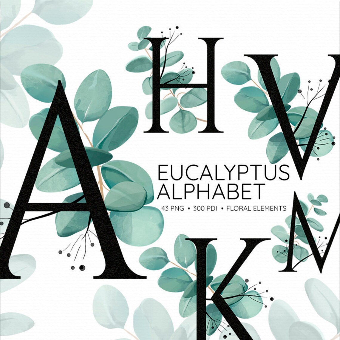 Watercolor Greenery Alphabet Floral Alphabet Eucalyptus Clip | Etsy