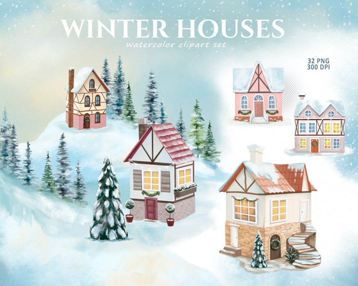 Winter Village Clipart Christmas Landscape Winter Clipart - Etsy