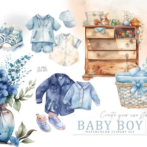 Watercolor Baby Boy Clipart, Newborn Baby, Nursery Clipart, Baby Decor ...