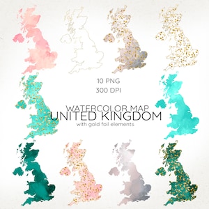 Watercolor United Kingdom Map, Floral Maps Clipart, Pink UK Map, Great ...