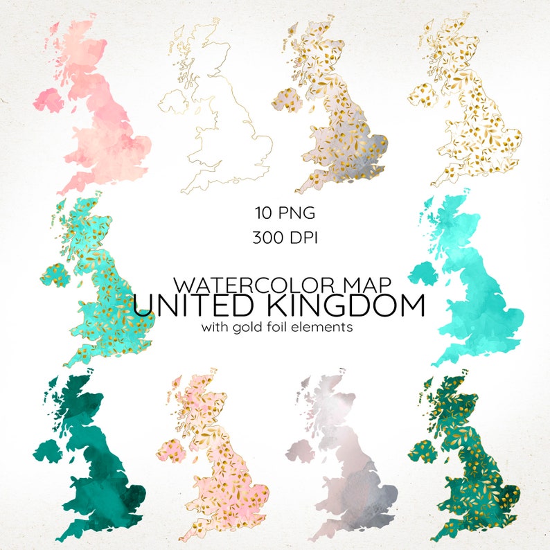 Watercolor United Kingdom Map Floral Maps Clipart Pink UK | Etsy