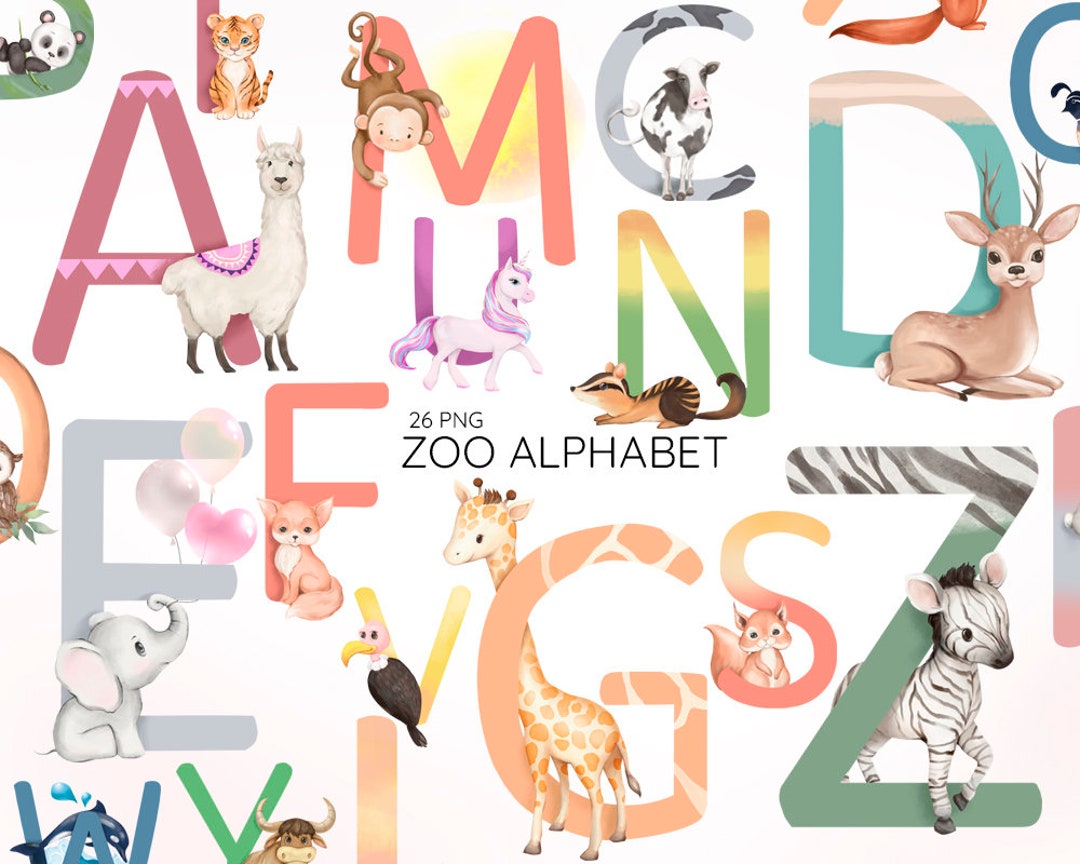 Watercolor Animals Alphabet Clipart, Animals Letters, Nursery Clip Art ...