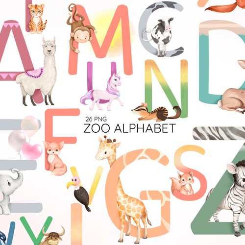 Watercolor Animals Alphabet Clipart Animals Letters Nursery - Etsy
