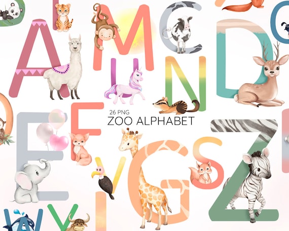Watercolor Animals Alphabet Clipart Animals Letters Nursery | Etsy