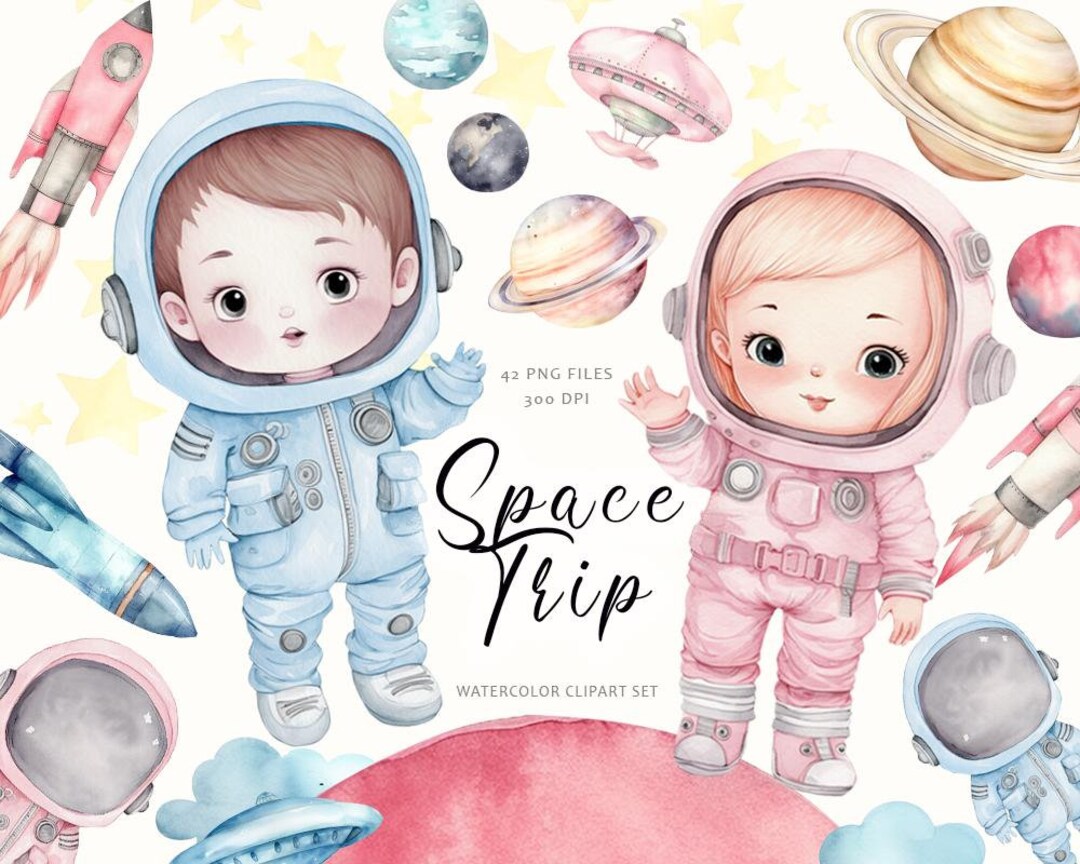 Baby Astronaut Clipart, Watercolor Space Clipart, Nursery, Cute ...