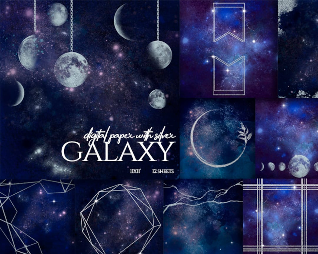 Galaxy Digital Paper, Silver Geometric Frames, Outer Space Texture ...