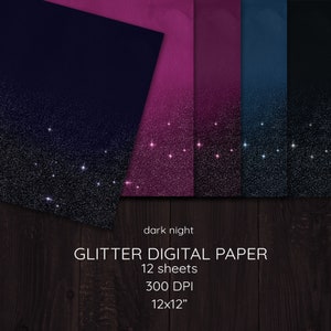 Glitter and Watercolor Digital Paper, Night Skies Backgrounds, Galaxy ...