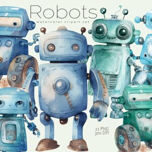 Watercolor Robots Clipart, Newborn Baby Boy, Nursery Clipart, Baby ...