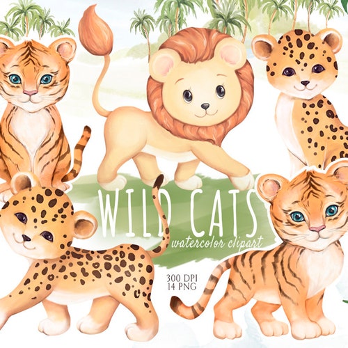 Jungle Safari Animal Clipart Cute Forest Lion Tiger Giraffe - Etsy
