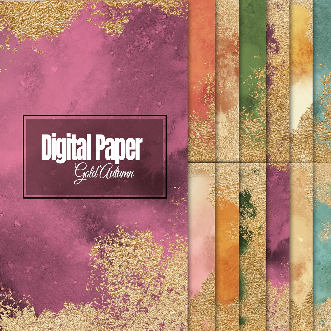 Watercolor Mix Digital Paper, Gold Foil Paper Pack, Gold Veins, Gold ...