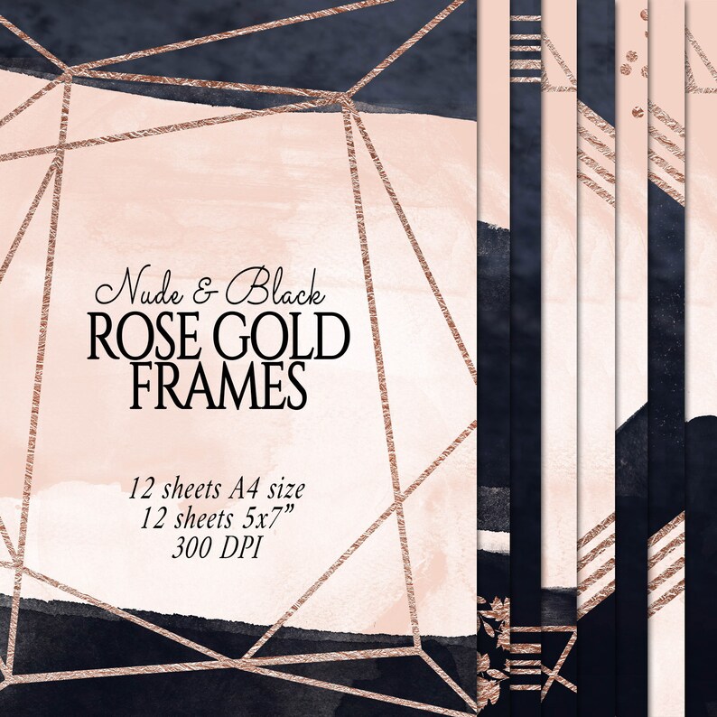 Blush & Black Watercolor Digital Paper Navy Blue Backgrounds | Etsy