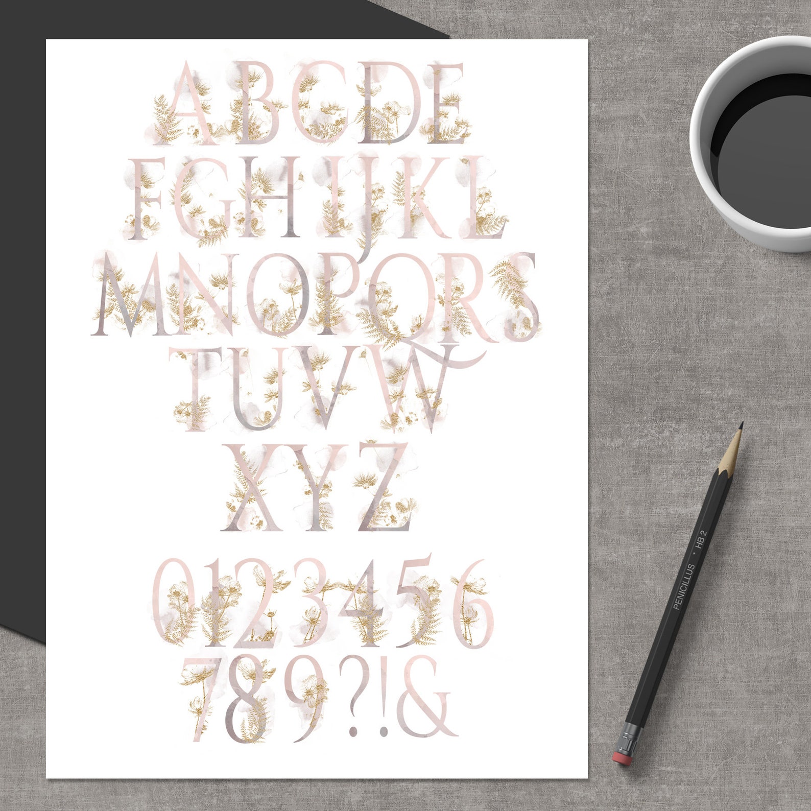 Watercolor Floral Alphabet With Gold Foil Leaves Letters - Etsy