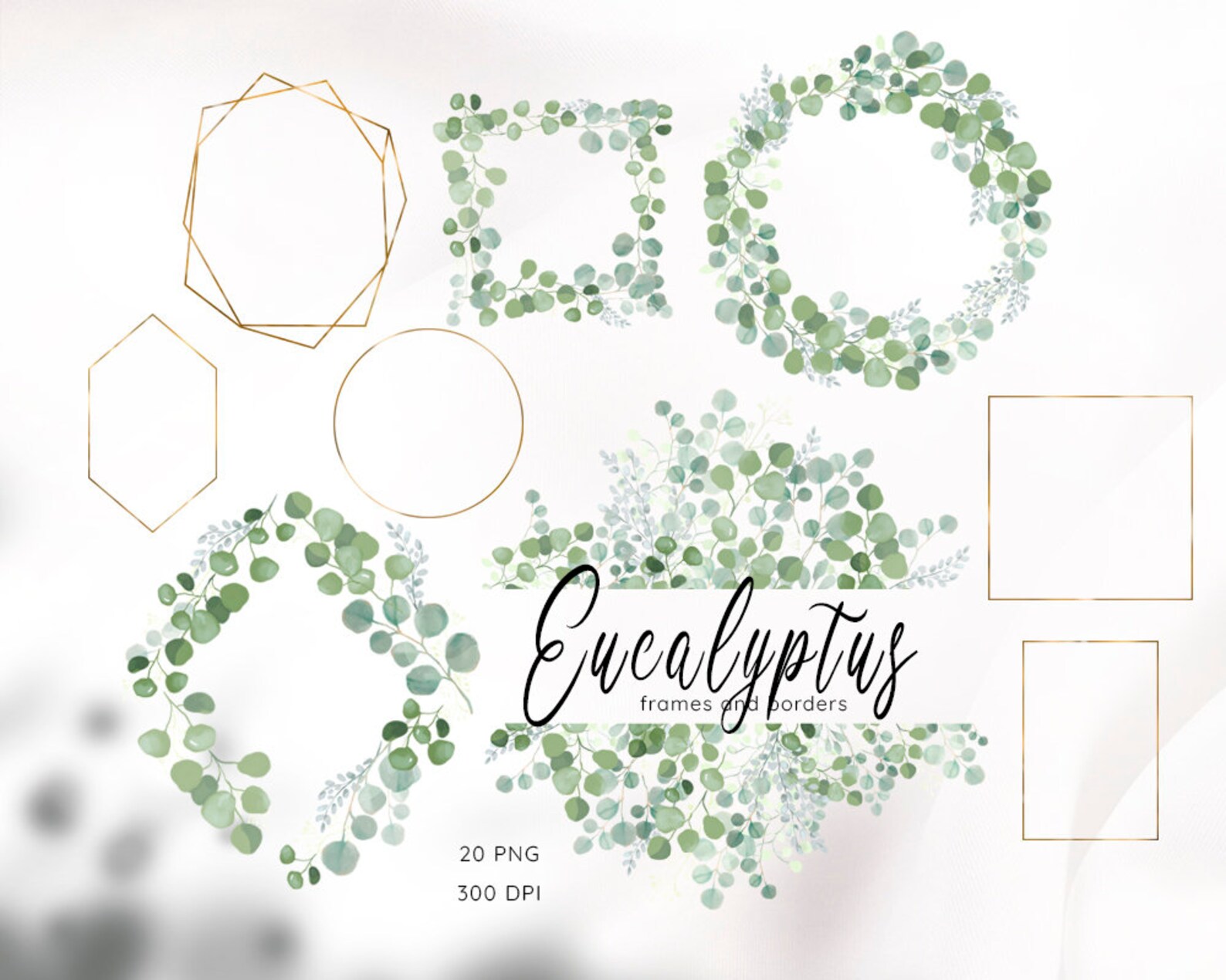 Eucalyptus Frames Clipart Watercolor Greenery Wreath Clip | Etsy