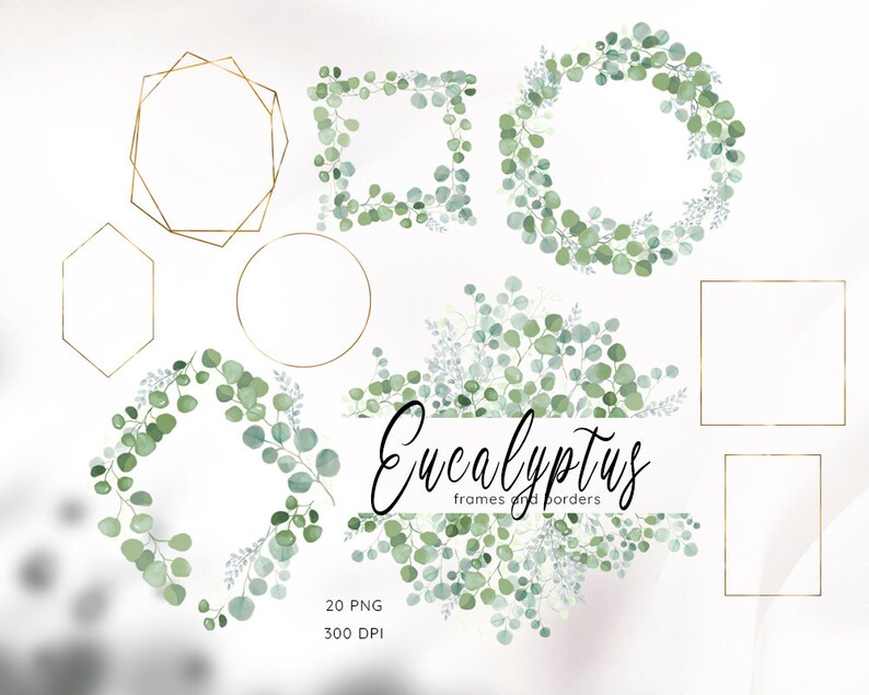 Eucalyptus Frames Clipart Watercolor Greenery Wreath Clip | Etsy