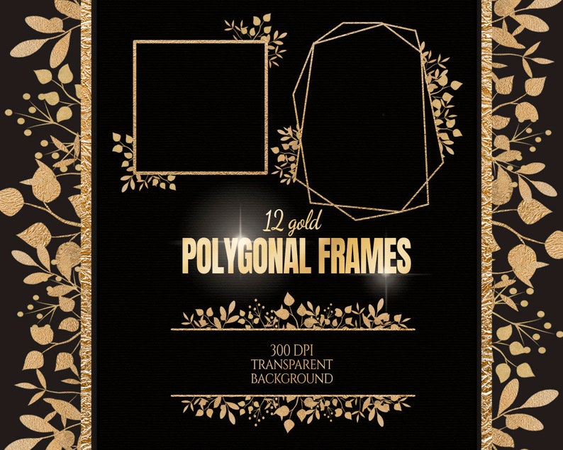 Geometric Frames Clipart Gold Polygonal Frames Clip Art Gold - Etsy