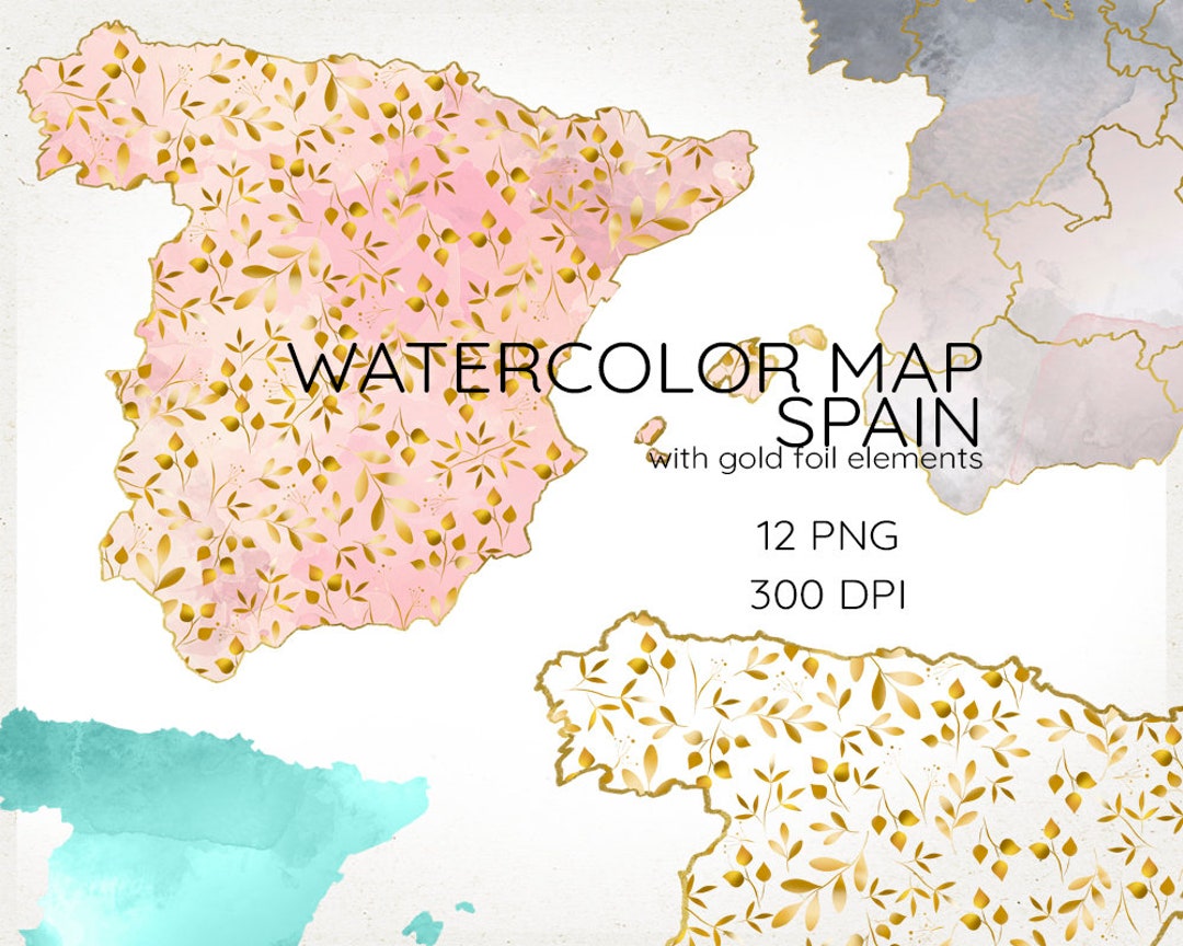 Spain Map Clipart, Watercolor Spain, Map of Spain, Watercolor Map Clip ...