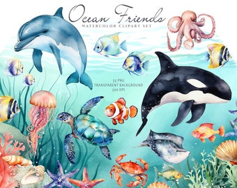 Whales Clipart Watercolor Whales Clip Art Nautical Ocean - Etsy