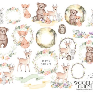 Forest Animals Clipart, Woodland Animals, Watercolor Cute Animals ...