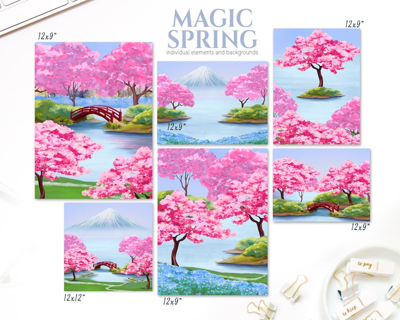 Spring Landscape Clipart Cherry Blossom Tree Japanese - Etsy