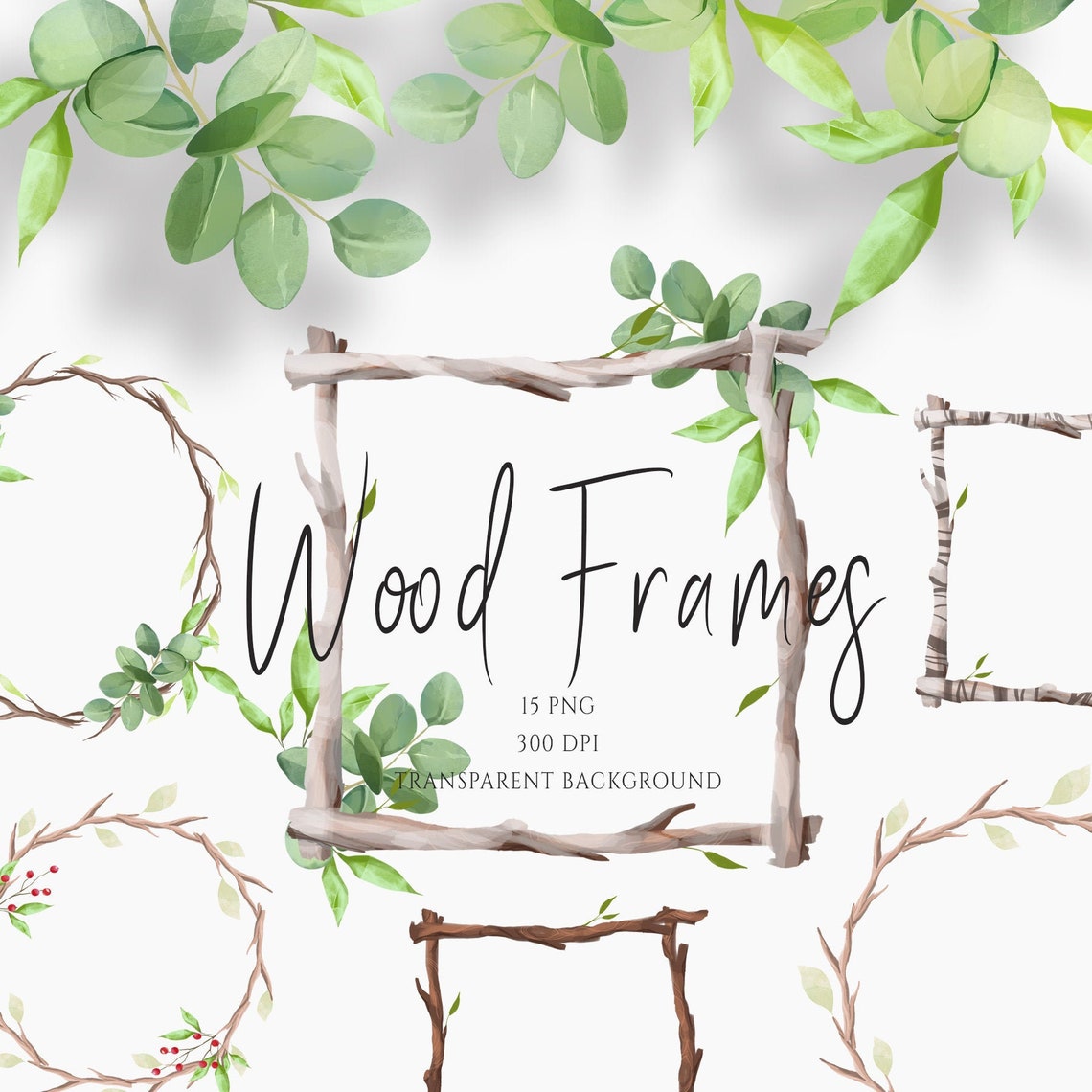 Watercolor Wood Frames, Tree Borders Clipart, Woodland Frames, Forest ...