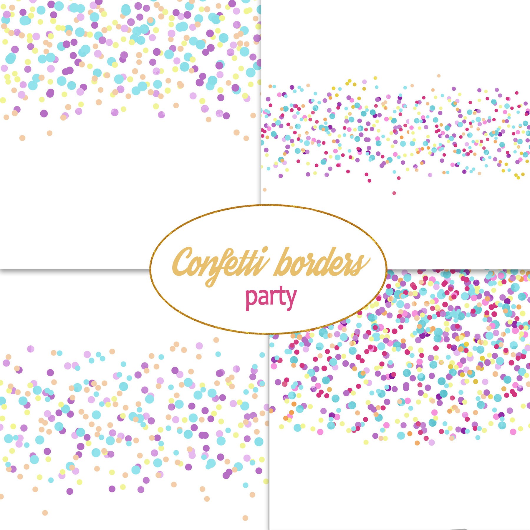 Confetti Border Clipart Rainbow Confetti Clipart Colorful - Etsy