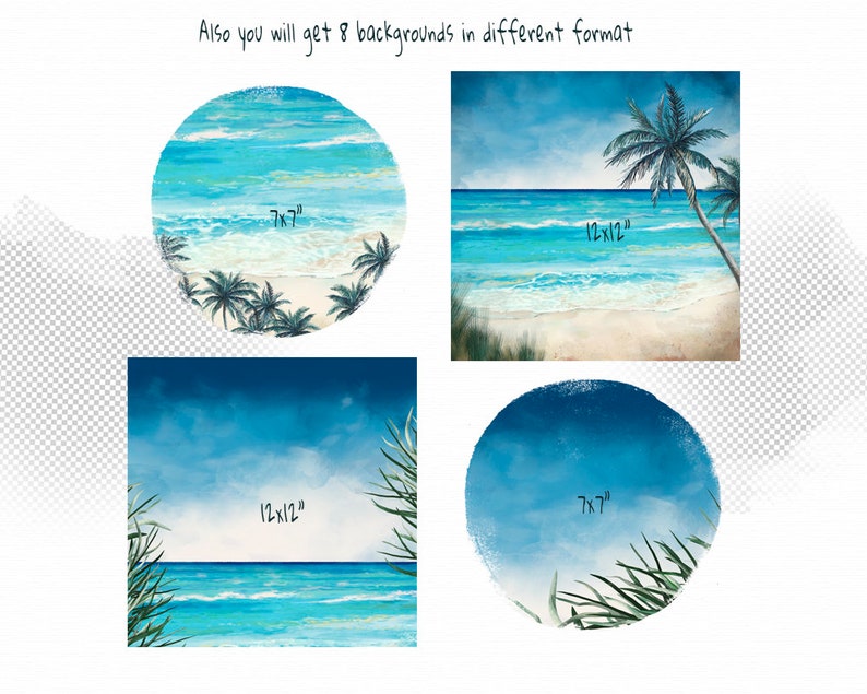 Beach Landscapes Clipart Palm Trees Watercolor Ocean Waves - Etsy