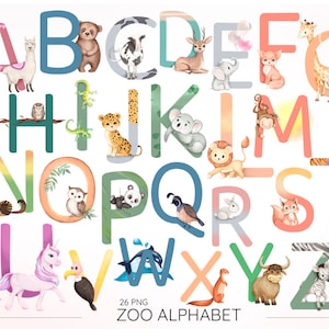 Watercolor Animals Alphabet Clipart, Animals Letters, Nursery Clip Art ...