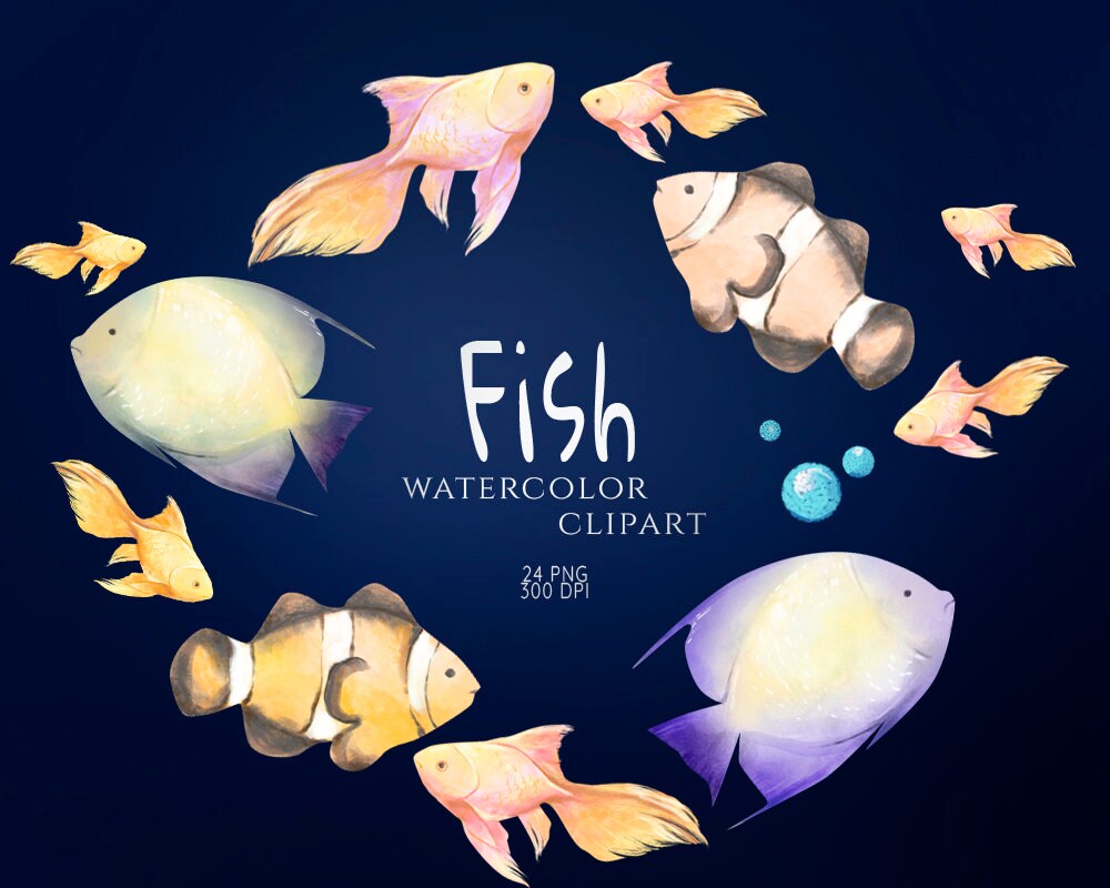 Watercolor Fish Clipart Sea Life Clipart Tropical Fish | Etsy