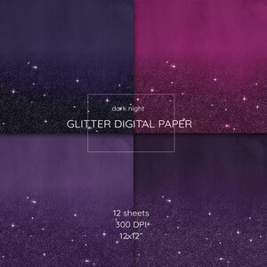 Glitter and Watercolor Digital Paper, Night Skies Backgrounds, Galaxy ...