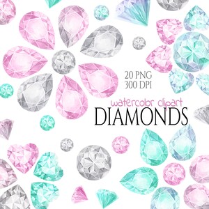 Watercolor Diamonds Clipart, Crystals Clipart, Watercolor Gems ...