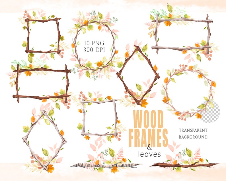 Watercolor Woodland Frames Wood Frames Clipart Leaves - Etsy UK